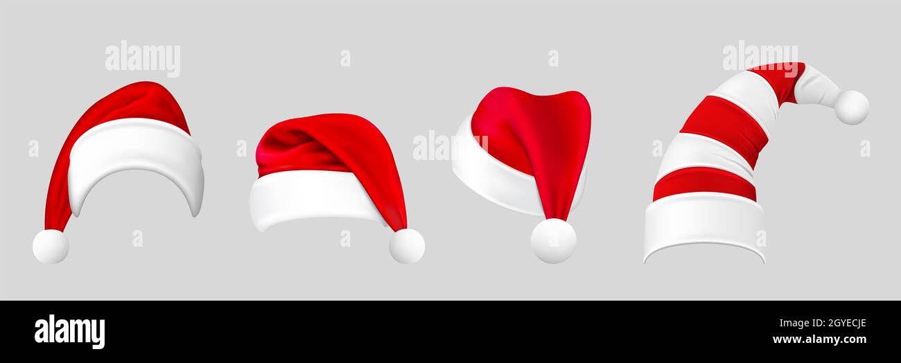 Reatistic christmas hats mockup. Collection of realism style drawn ...