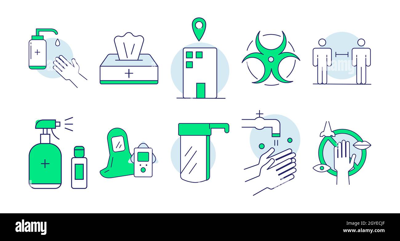 Hygiene doodle set. Collection of isolated icons of protective ...