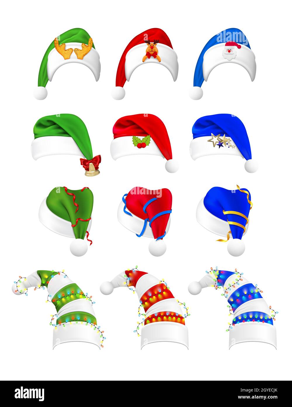 Realistic christmas hats set collection. Illustration mockup of realism ...