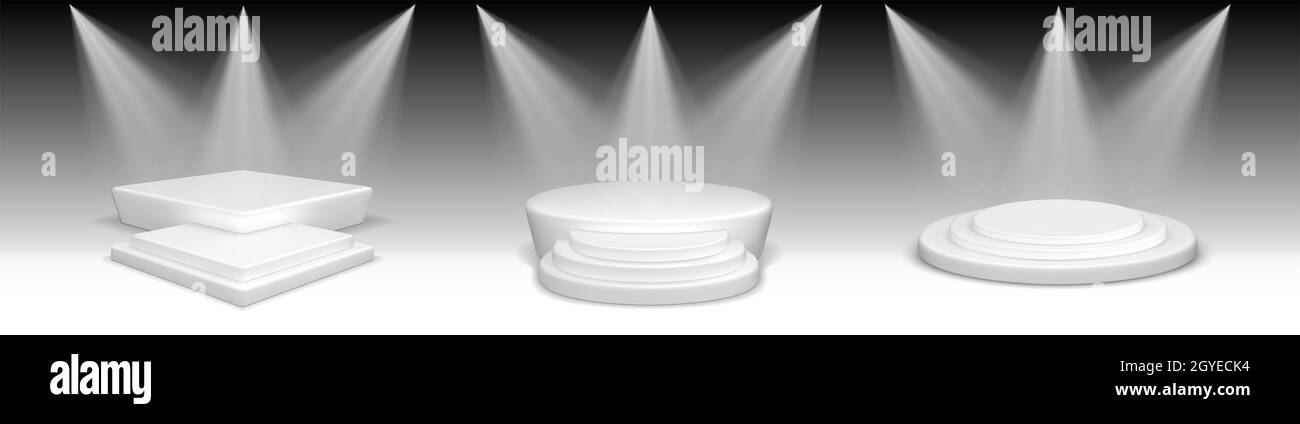 Realistic podiums mockup. Collection of realism style drawn round and ...