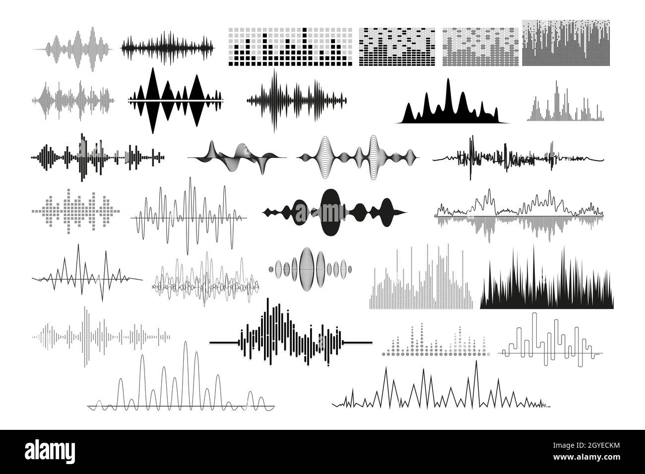 Sound waves set. Collection of audio different frequency radio music ...