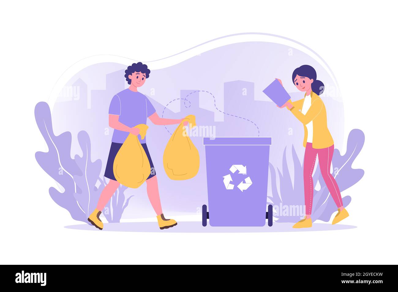 Recycling, volunteering, ecology, work concept. Team couple man woman ...