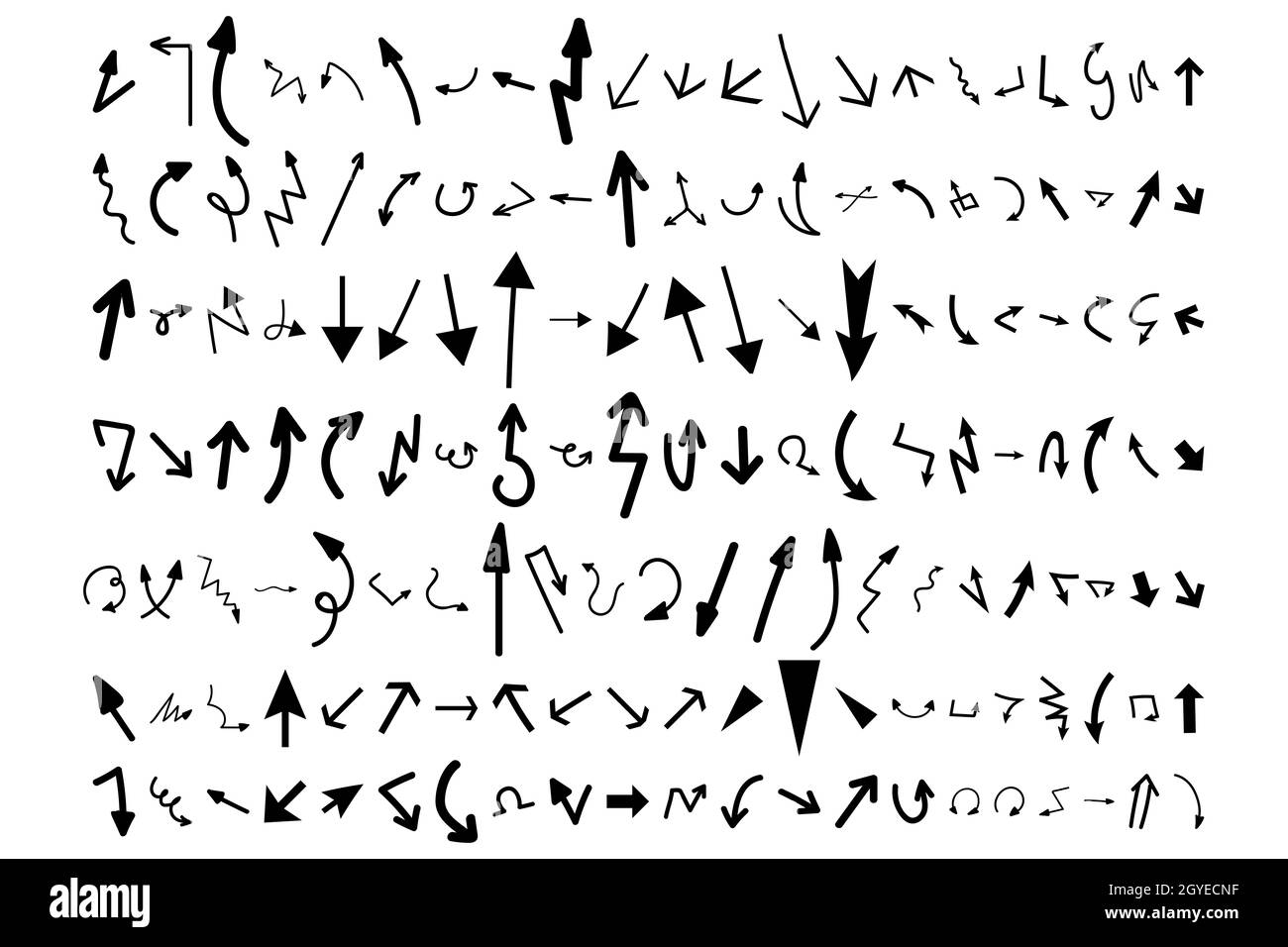 Arrows doodle set. Big collection of different shape round twisted ...
