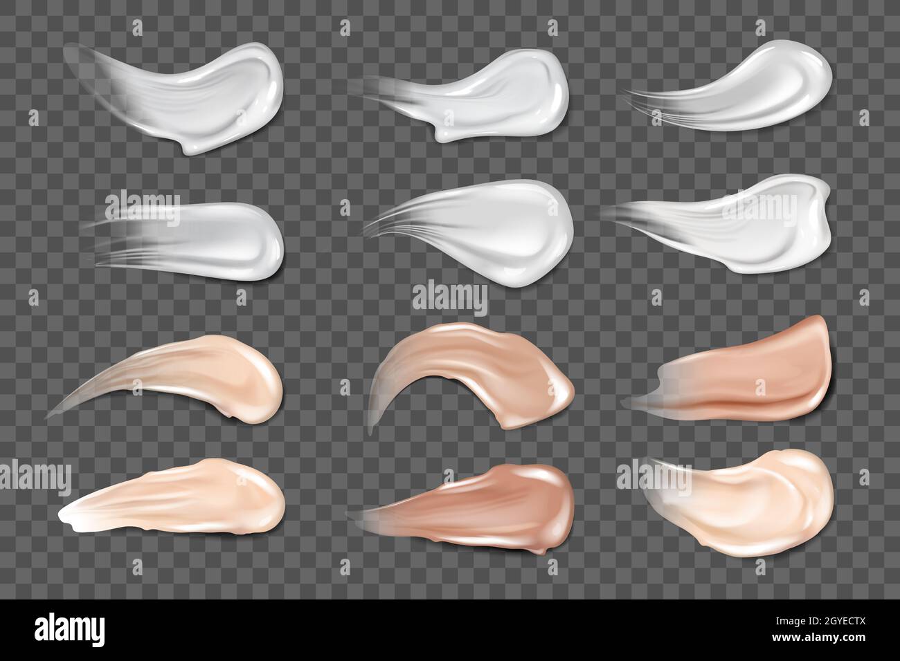 Realism, skincare cream strokes, makeup set collection. Makeup ...