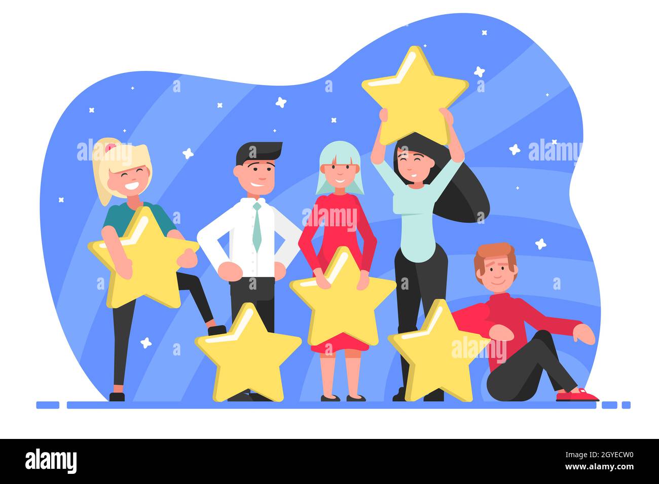 Star, rating, top, estimation, certification concept. Young people ...