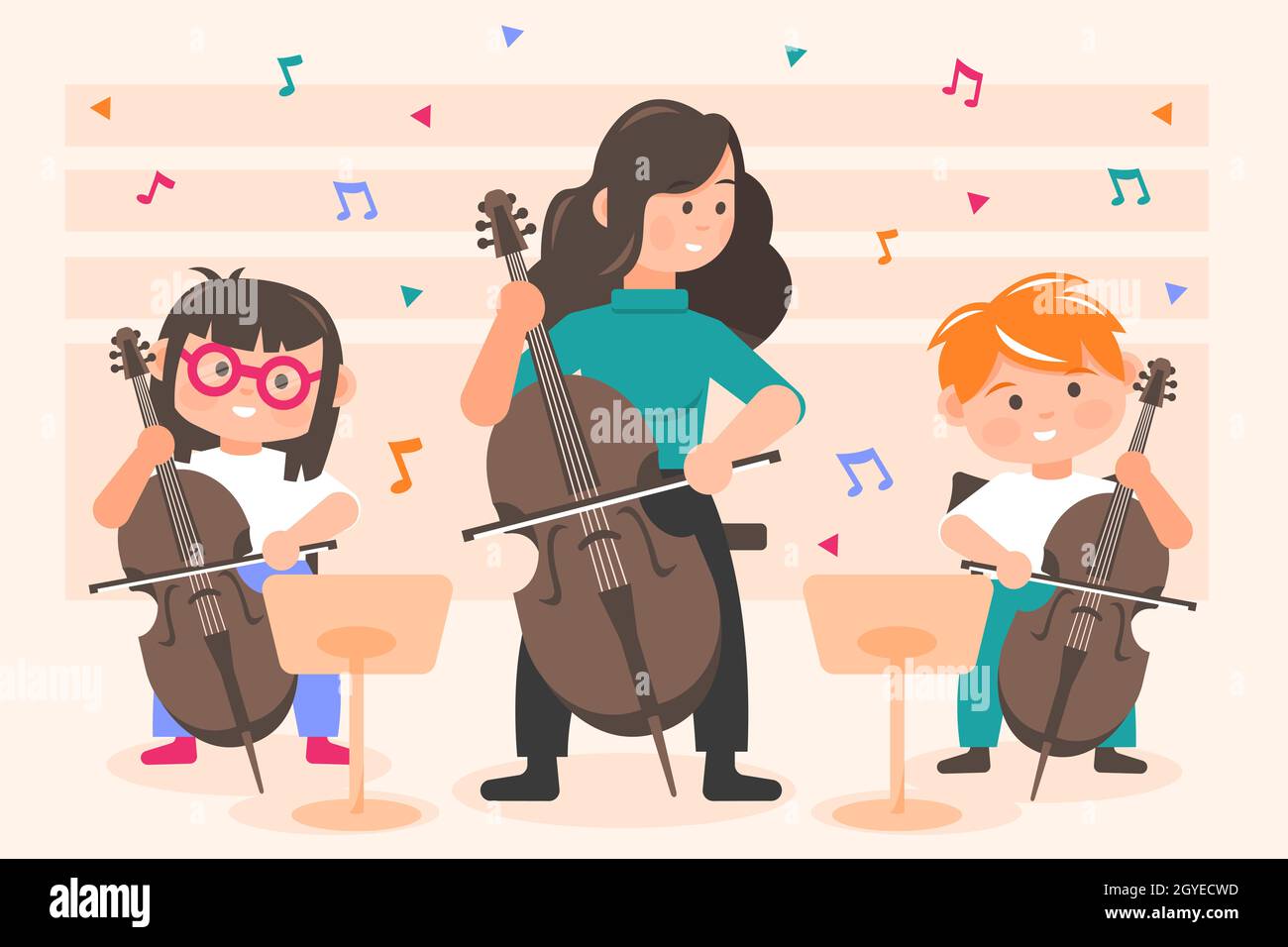 Perfomance, orchestra concept. Little happy children kids boy and girl ...