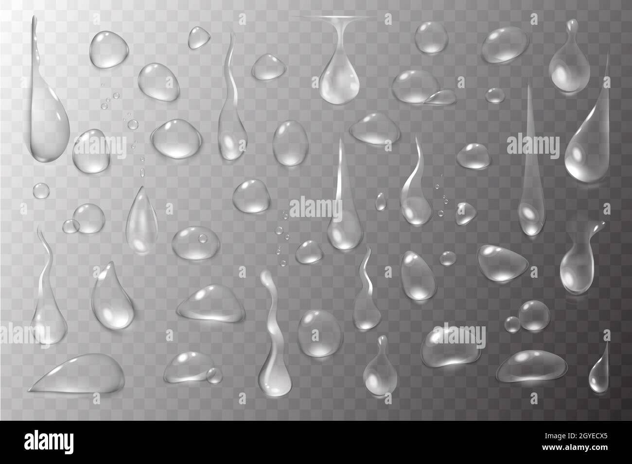 Realistic flowing raindrops set. Illustration of realism style drawn ...