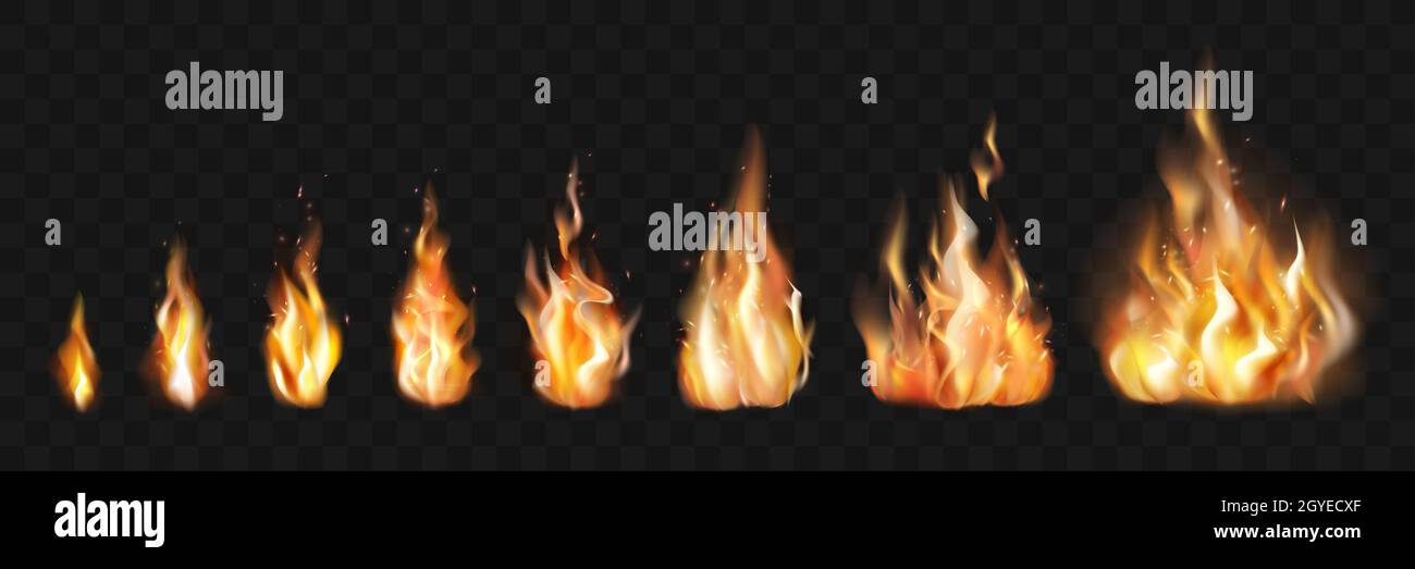 Realistic fire flames set collection. Illustration of realism style ...