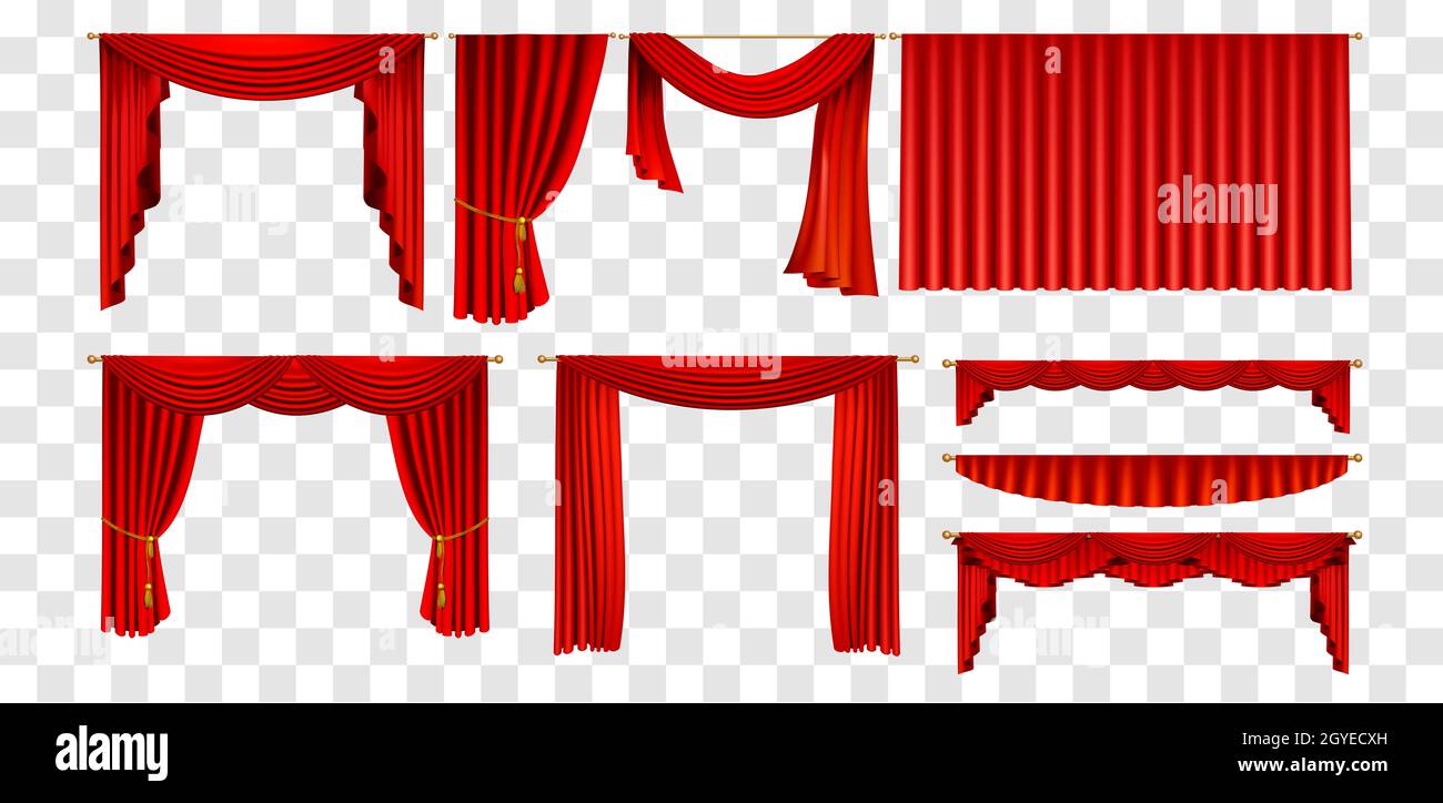 Realistic red curtains set decorate elements collection. Illustration ...