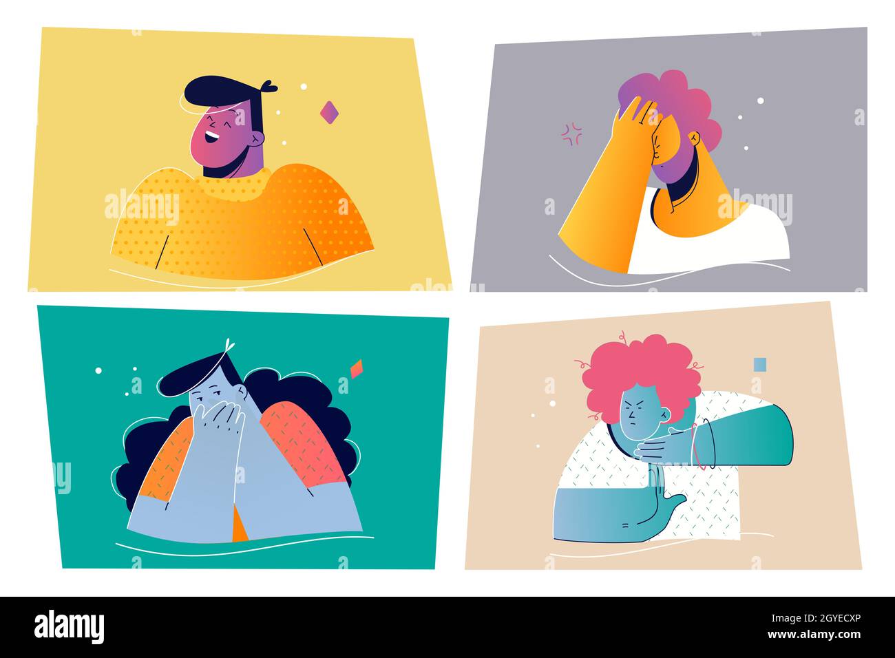 Emotion, face expression set concept. Positive and negative emotional ...