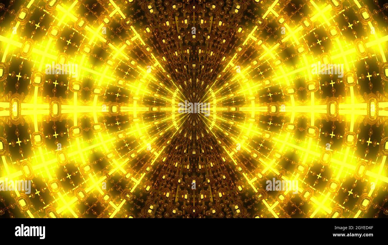 3D rendering radiation from the center of golden flickering particles ...