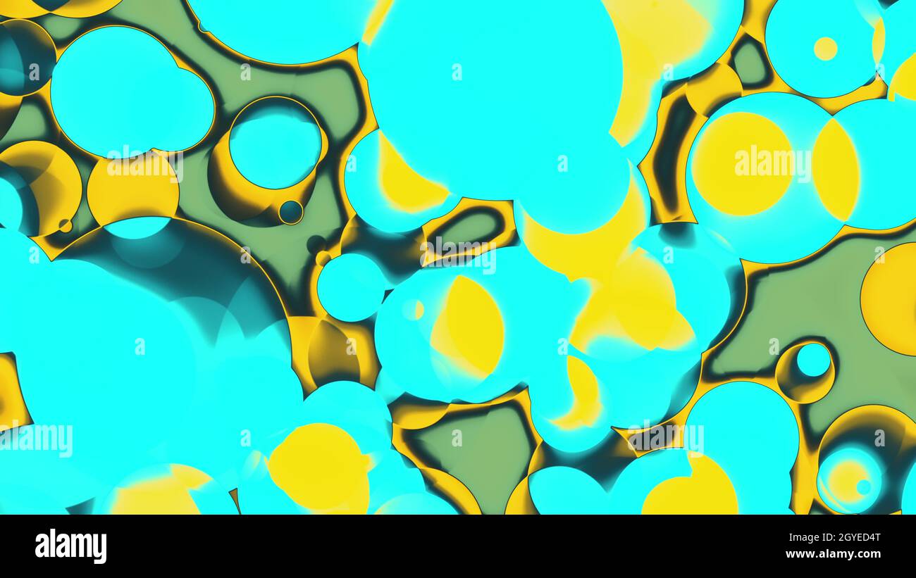 Round textures with 3d render gradient in chaotic motion. Geometric ...