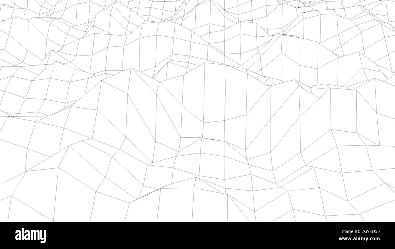 Wavy wireframe with black lines, liquid surface imitation, 3d rendering ...