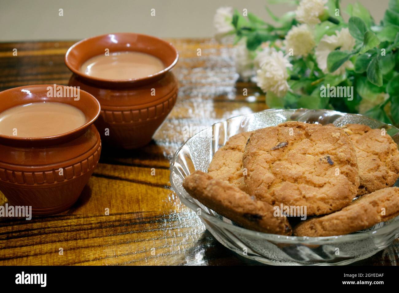 Tea in Indian Handmade " MATIR BHAR" Clay Cup with Homemade Cookies in ...