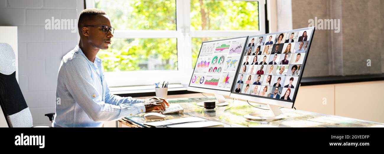 Online Virtual Conference Meeting And KPI Chart Stock Photo - Alamy