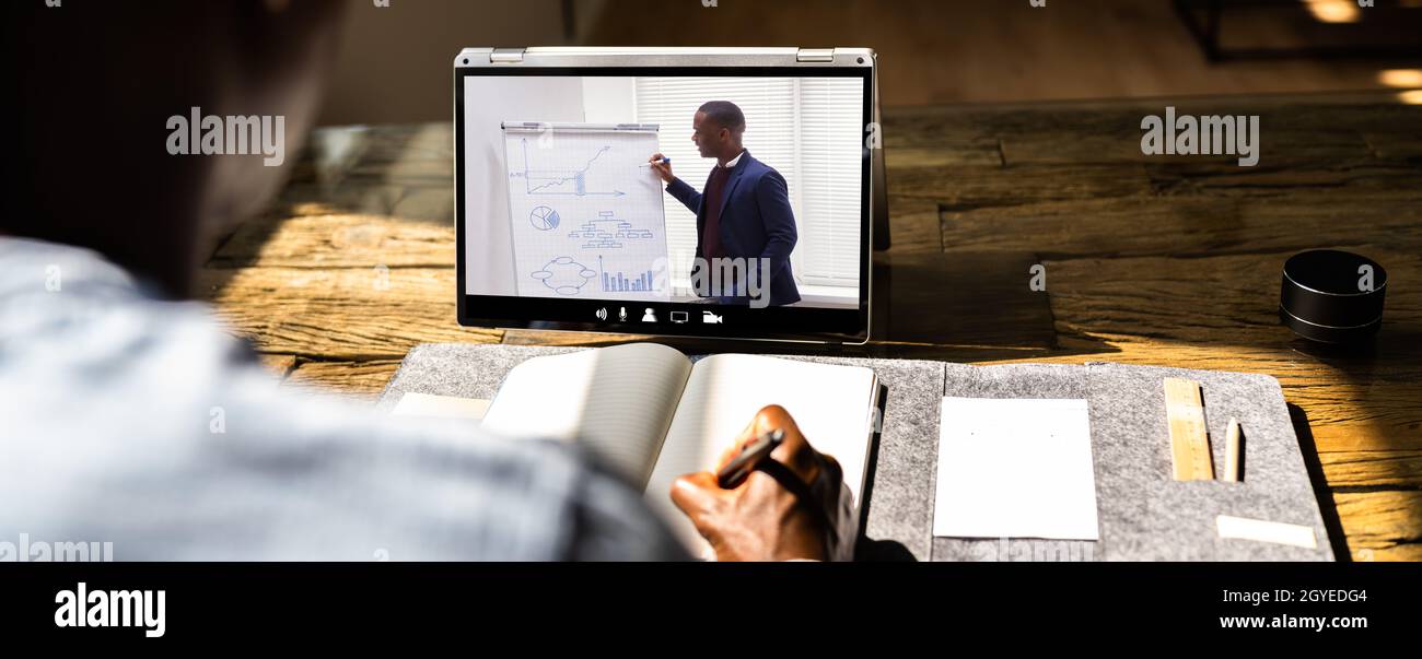 Online Virtual Video Conference Training On Laptop Computer Stock Photo ...