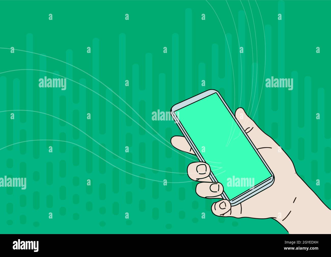 Hand Holding Mobile Device With Blank Screen Showing New Technology ...