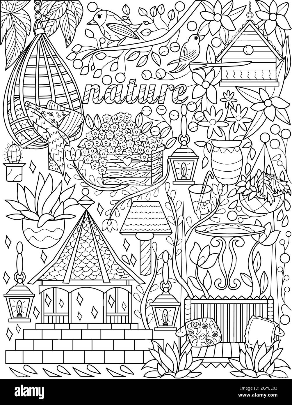 Outdoor Furniture Gazebo Hanging Chair Doodle Colorless Line Drawing ...