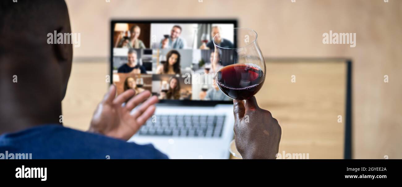 Virtual Wine Tasting Dinner Event Online Using Laptop Stock Photo - Alamy
