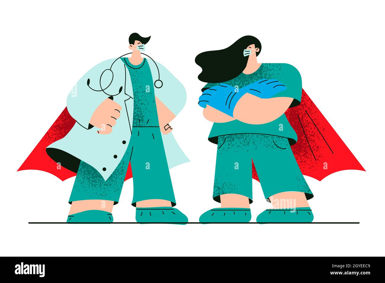 Superhero doctors working during COVID-19 pandemic concept. Young woman ...