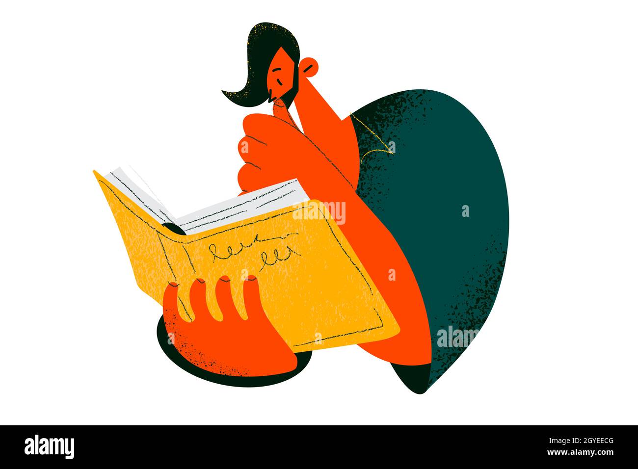 Reading books, education, hobby concept. Young bearded serous focused ...