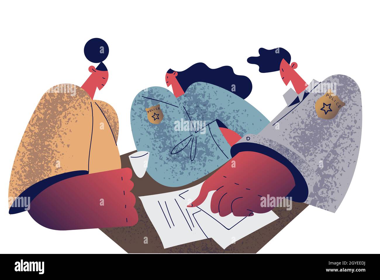 Arrest, prison, interrogate concept. Woman and man experienced ...