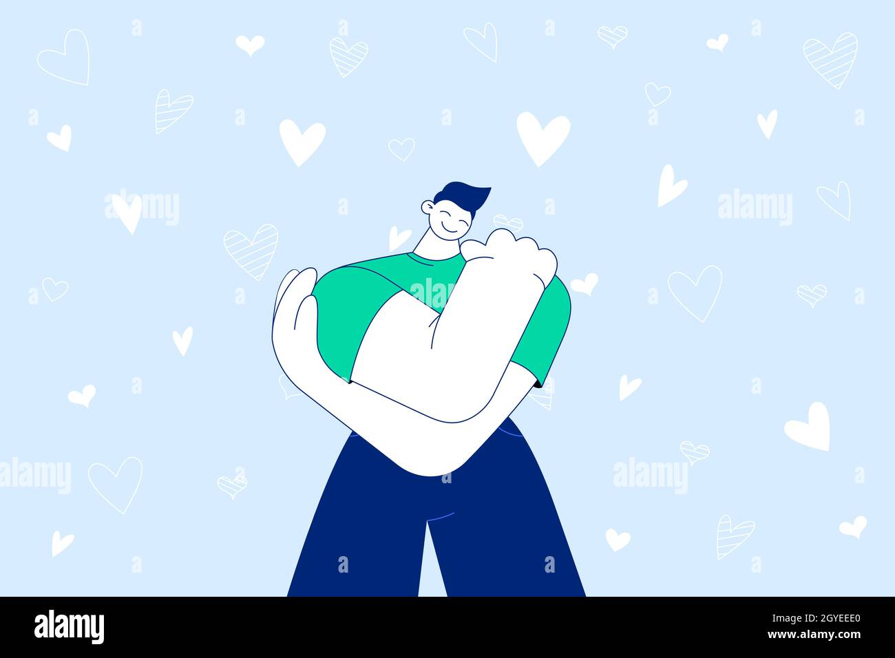 Self care, self love and esteem concept. Young smiling man cartoon ...