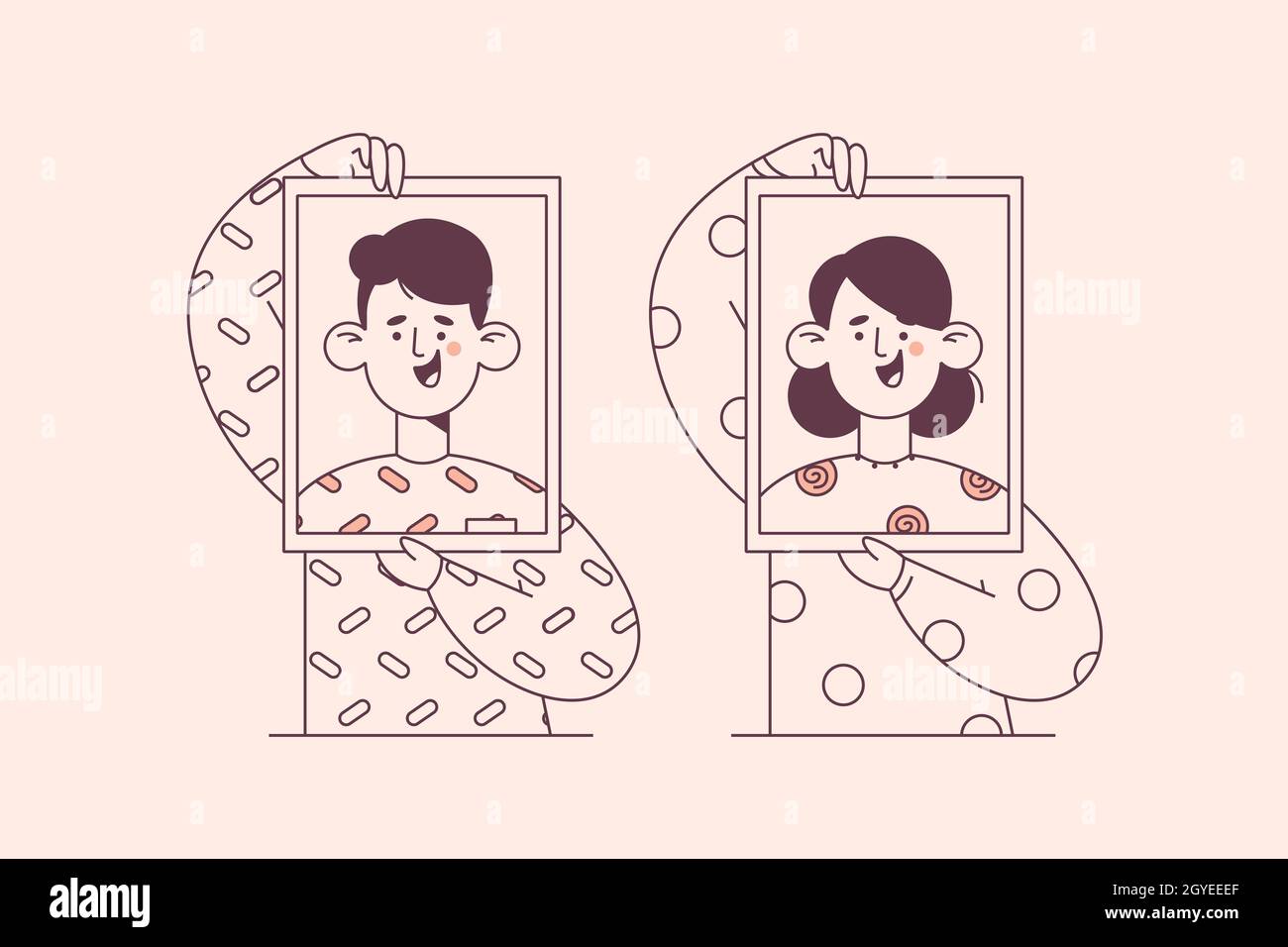 Self identity, identification, self portrait concept. Woman and man ...