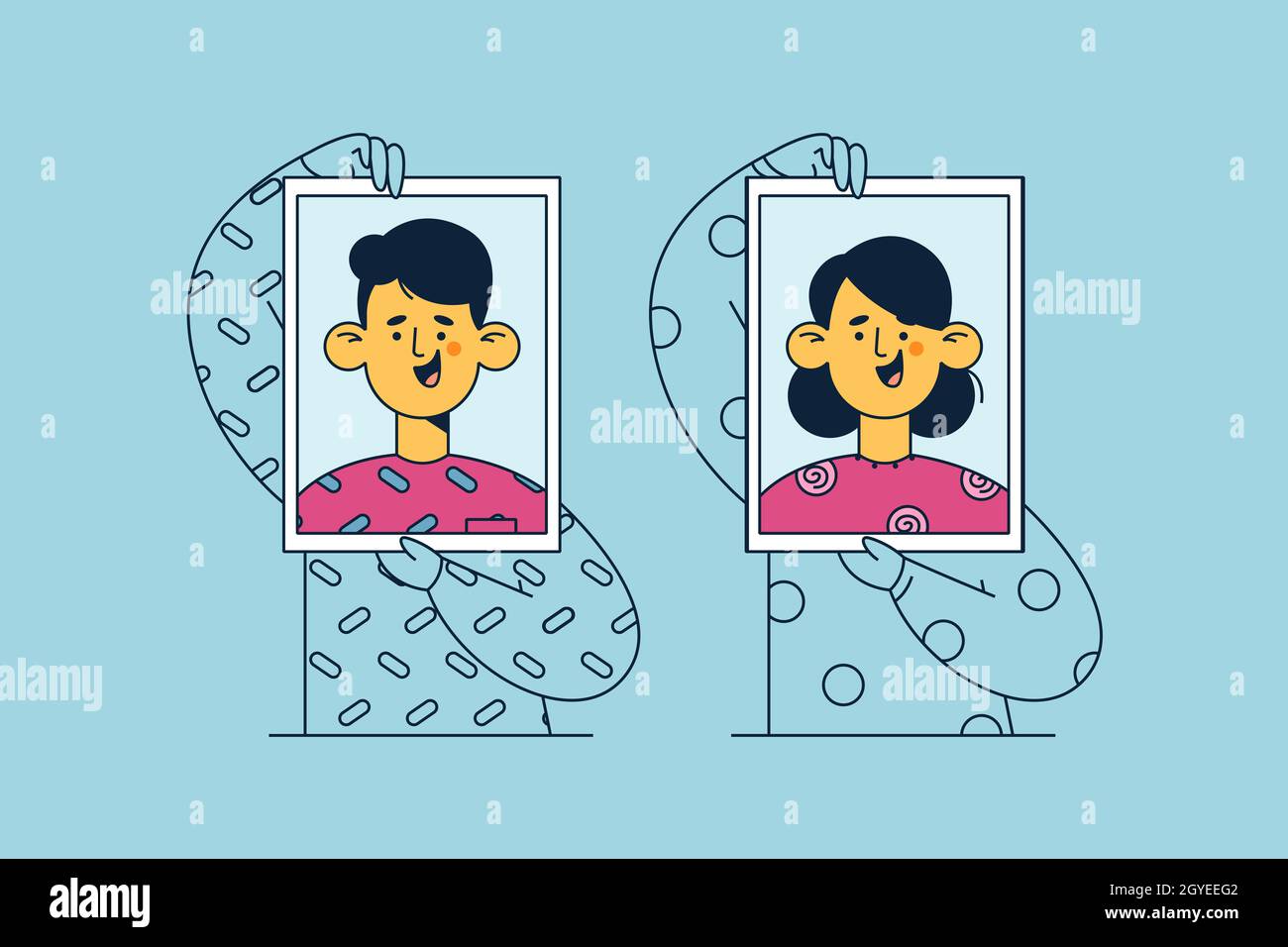 Self identity, identification, self portrait concept. Woman and man ...