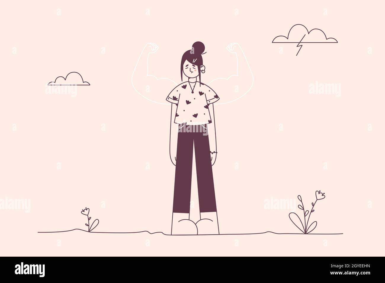 Self esteem, self confidence, strength concept. Young frustrated woman ...