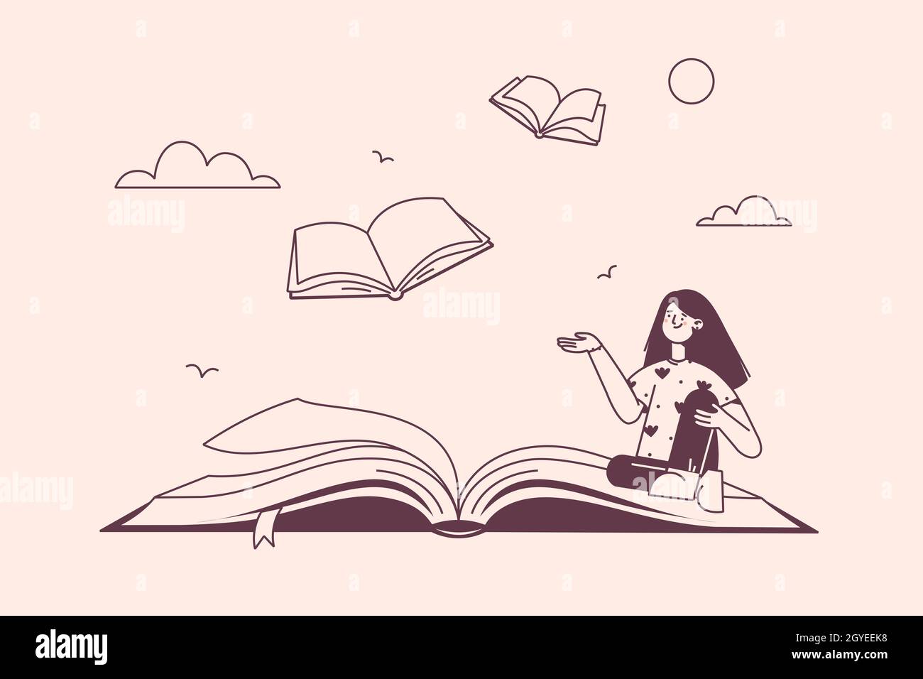 Creativity, new ideas and main books message concept. Smiling woman ...