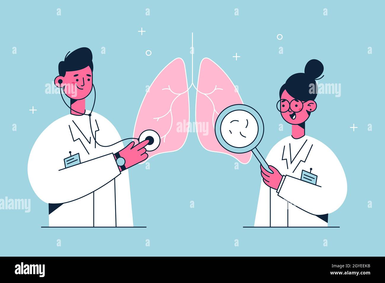 Lungs examination in medicine, pulmonology concept. Young doctors ...
