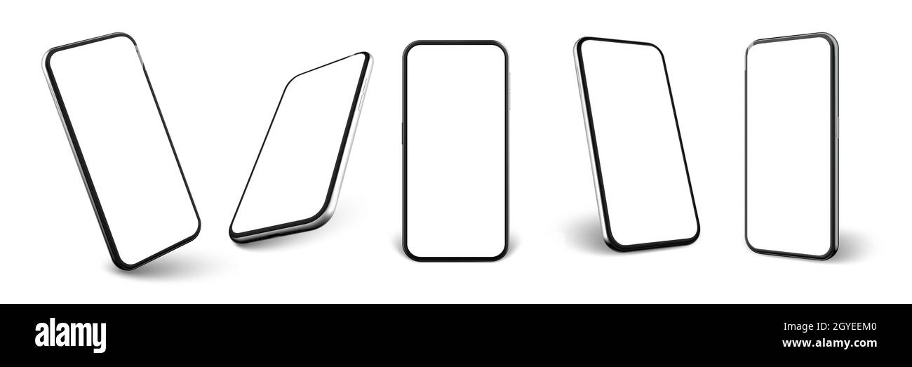 Realistic smartphone set. Collection of realism style drawn cellphone ...
