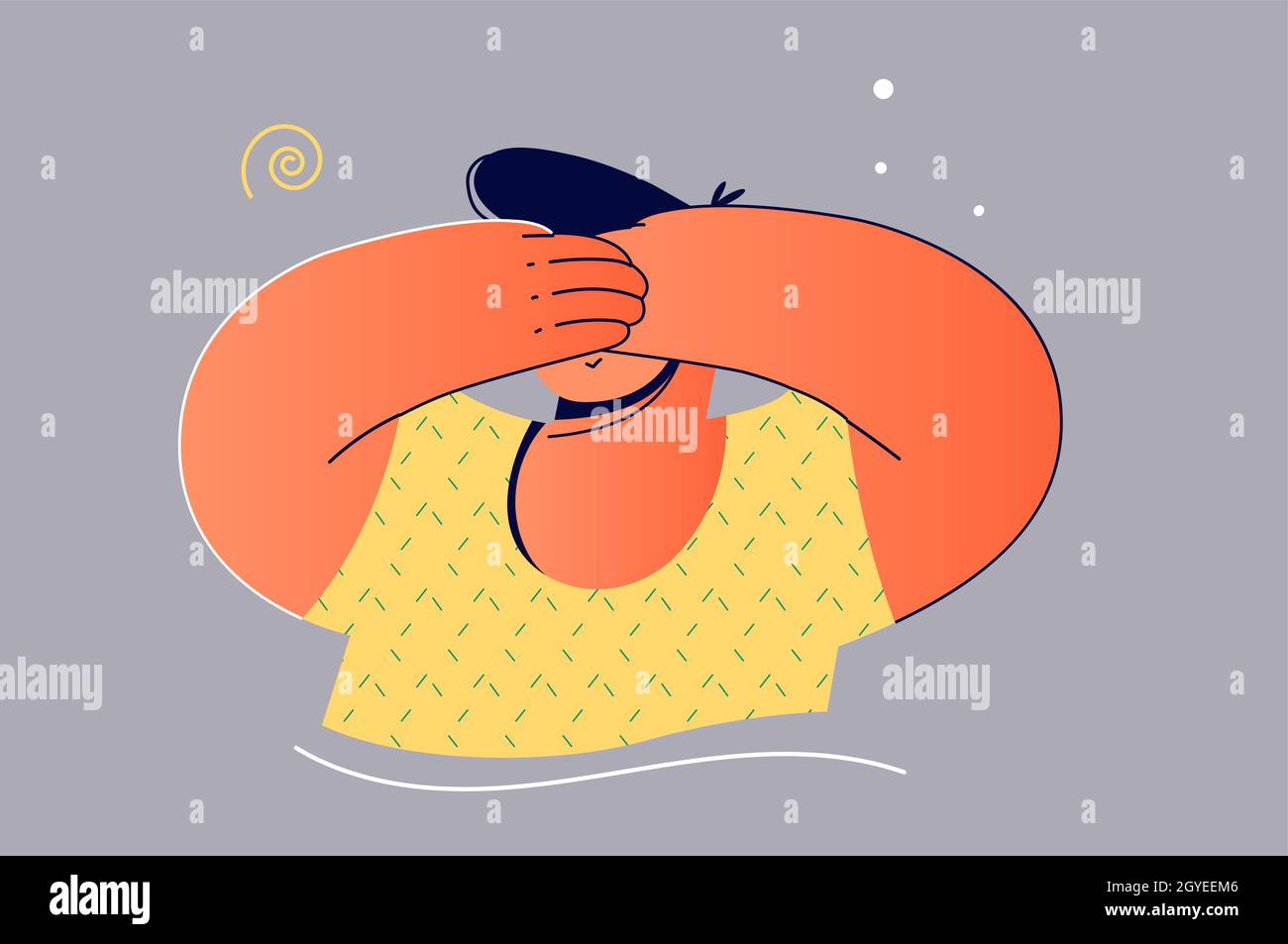 Emotion, face, expression, protection, shame, embarassment concept ...