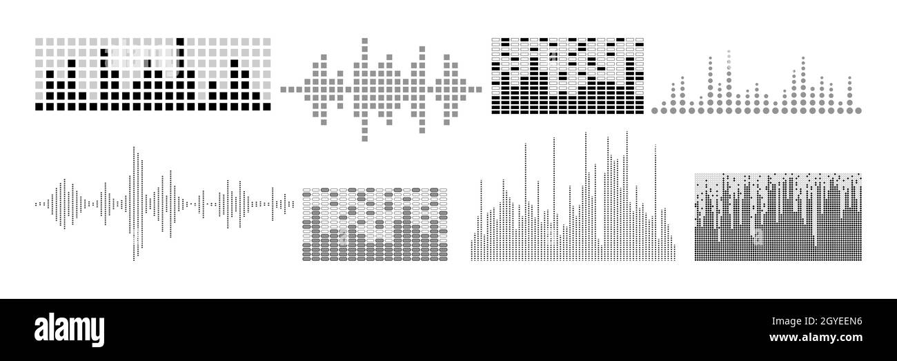 Realistic sound waves set. Collection of audio different frequency ...