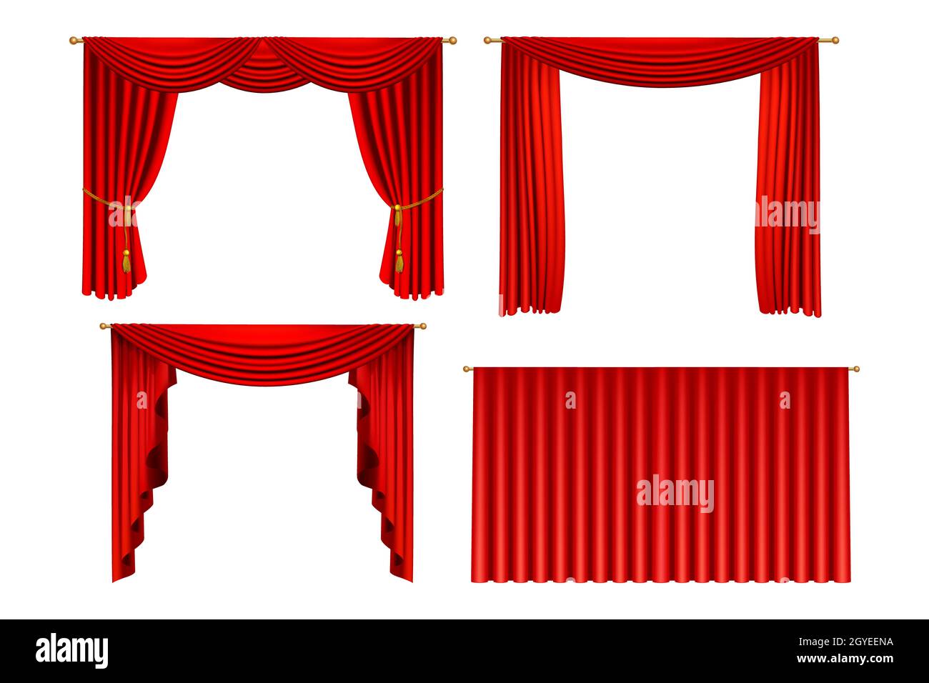 Realistic curtains set. Collection of realism style drawn isolated red ...