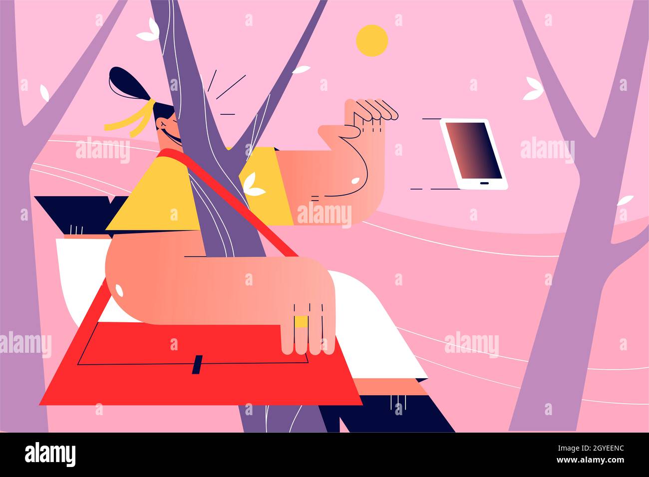 Accident, pain, trauma, carelessness, distraction concept. Young ...