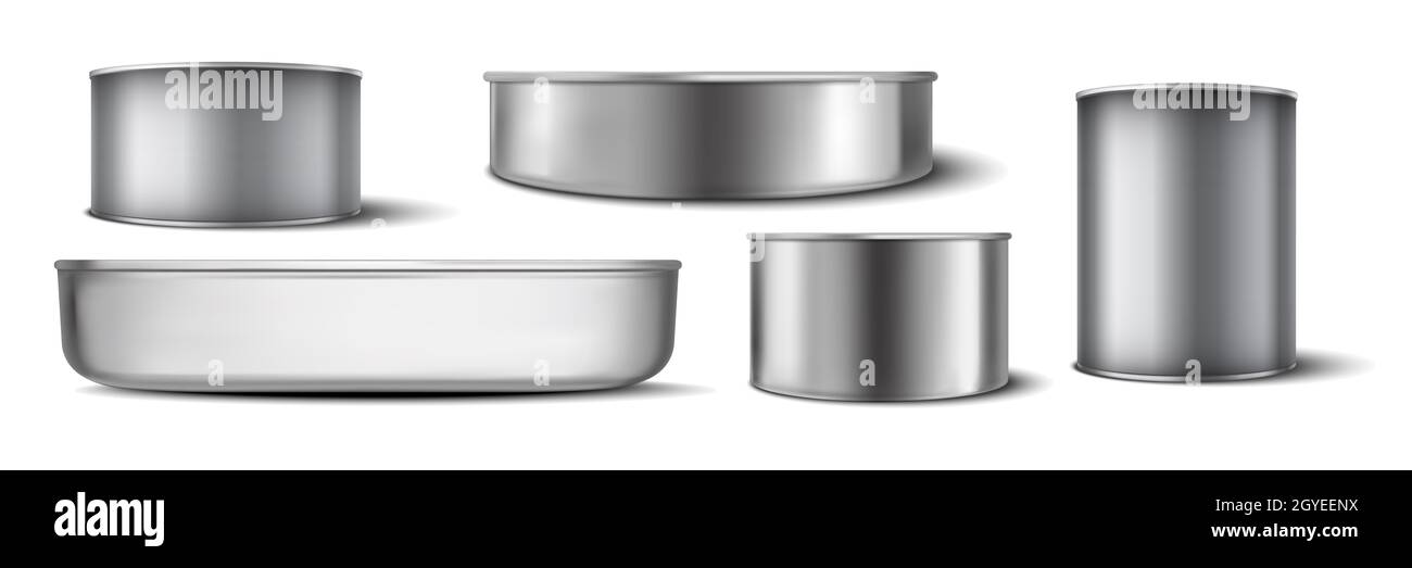 Realistic aluminium cans set. Collectionof realism style drawn metal ...