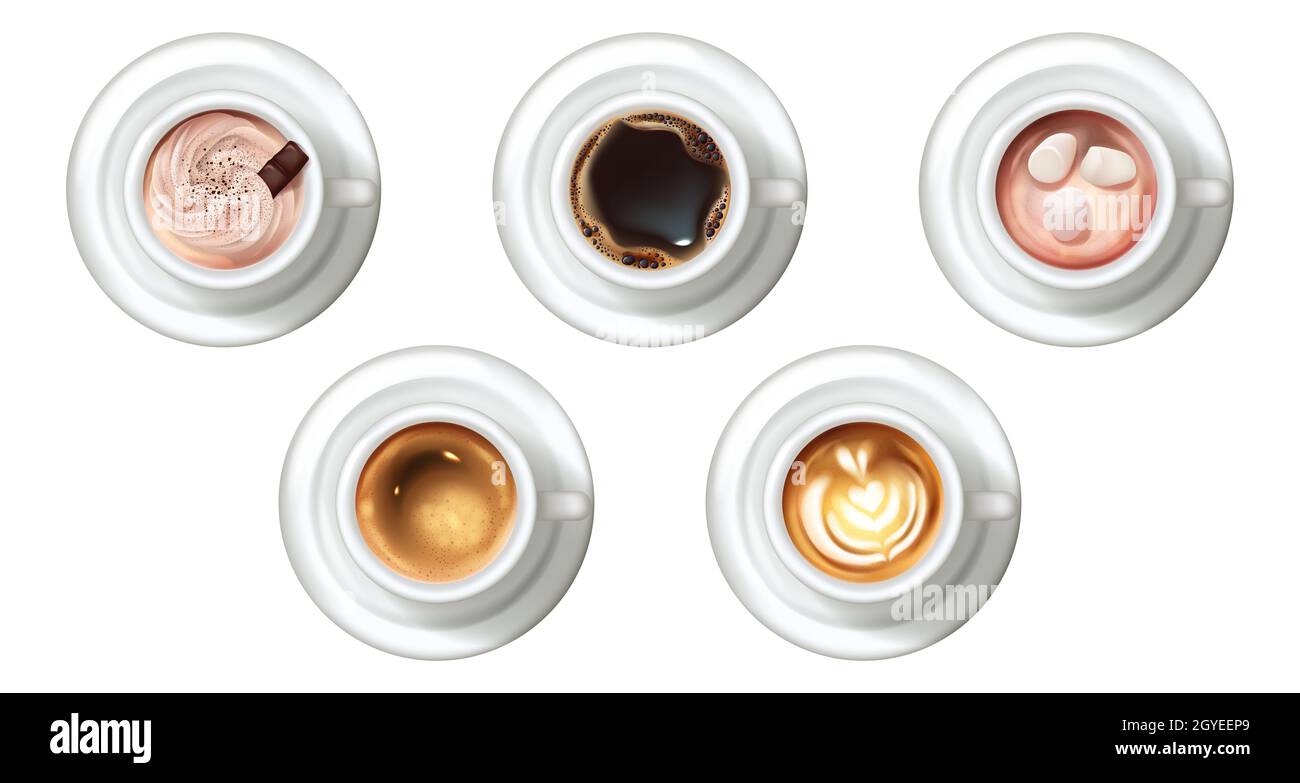 Realistic coffee cups set. Collection of realism style drawn sorts of ...