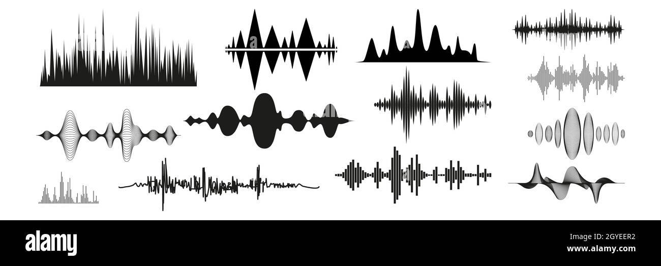 Realistic sound waves set. Collection of audio different frequency ...
