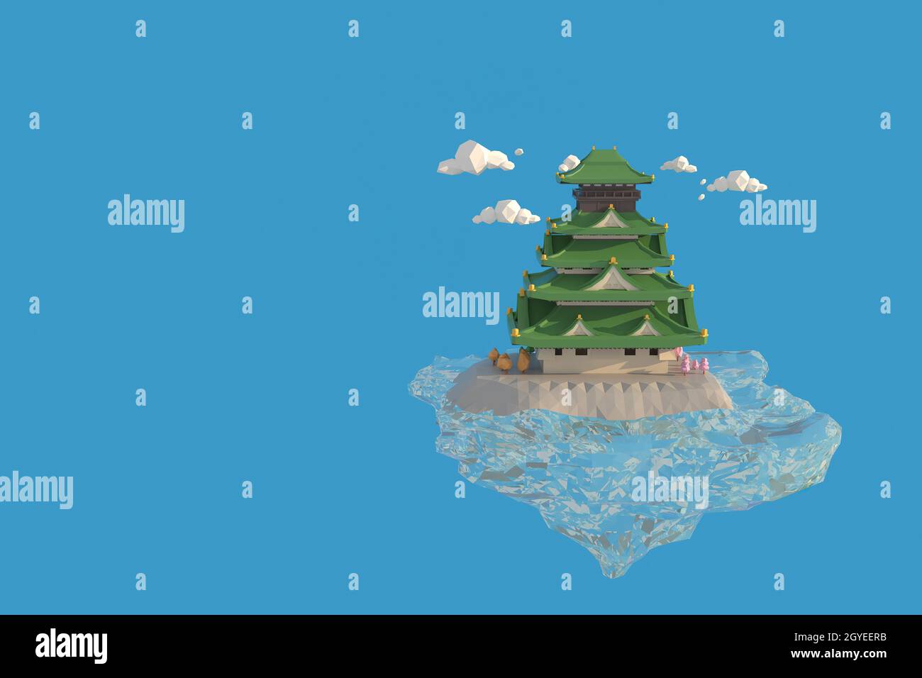 3D illustrator of Tokyo Castle, Japan. 3D rendering of a low polygon ...