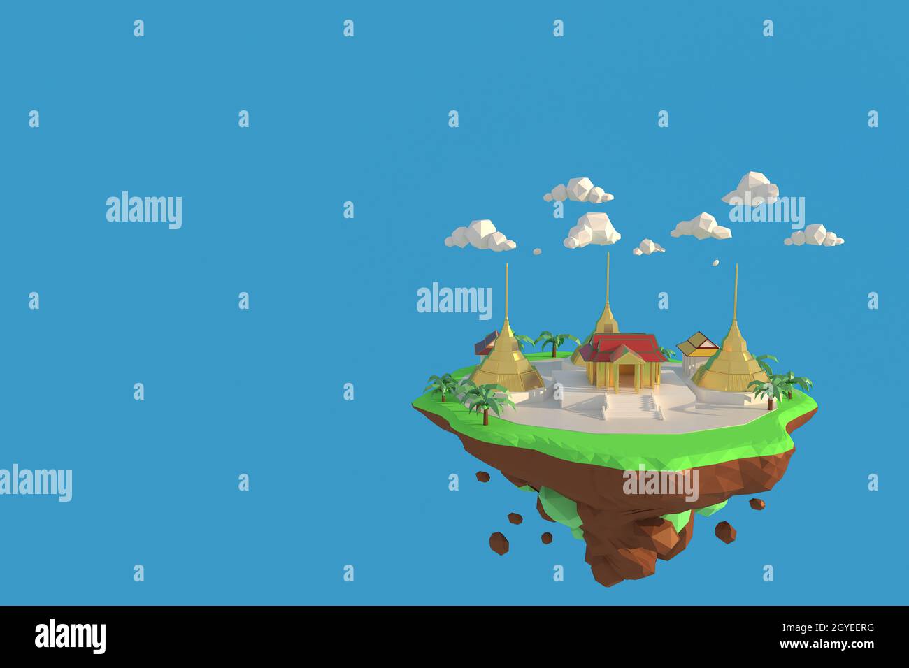 3D illustrator of PhraKaew Temple, Bangkok Thailand. 3D rendering of a ...