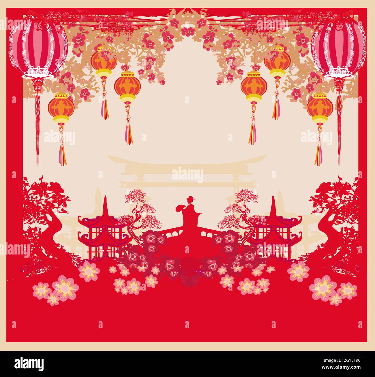 Abstract decorative frame with Asian girl Stock Photo - Alamy