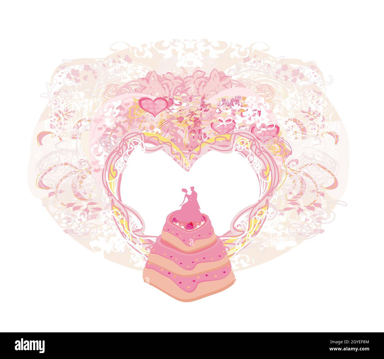 Wedding cake card design - decorative pink heart-shaped frame Stock ...