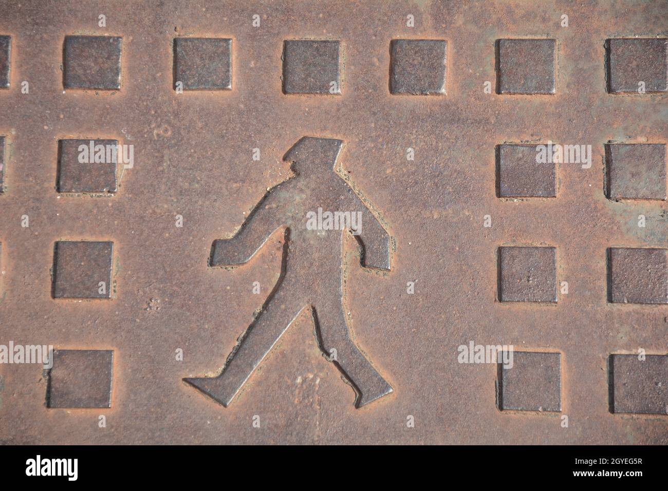 Israeli local Manhole cover at Netanya, Israel. Walking man on manhole ...