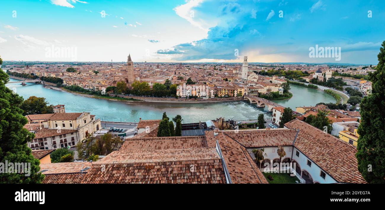 Panoramic from the top of the Castle of Verona, with a view of the ...