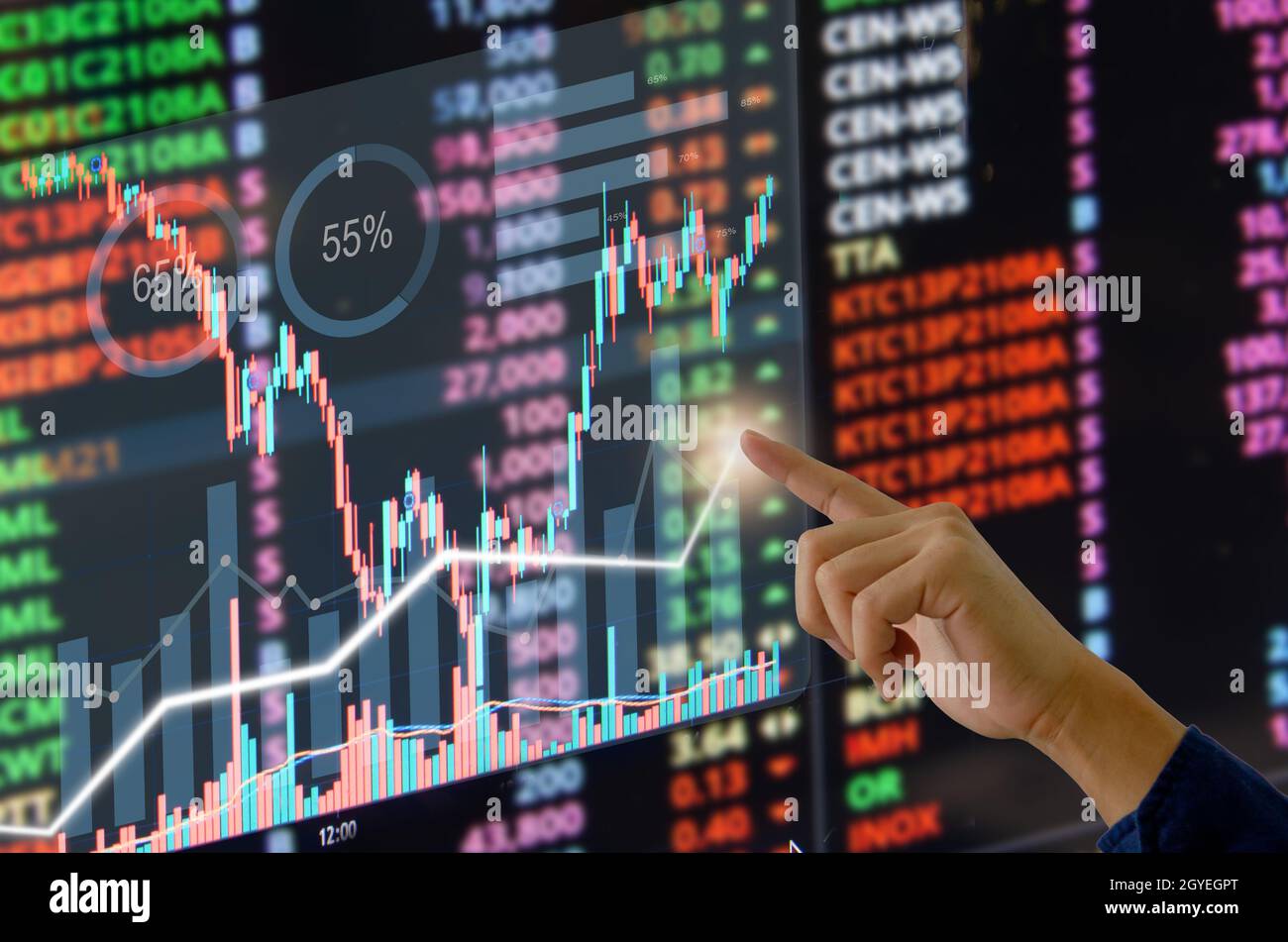 Hand businessman touch virtual screen. stock market or forex trading ...