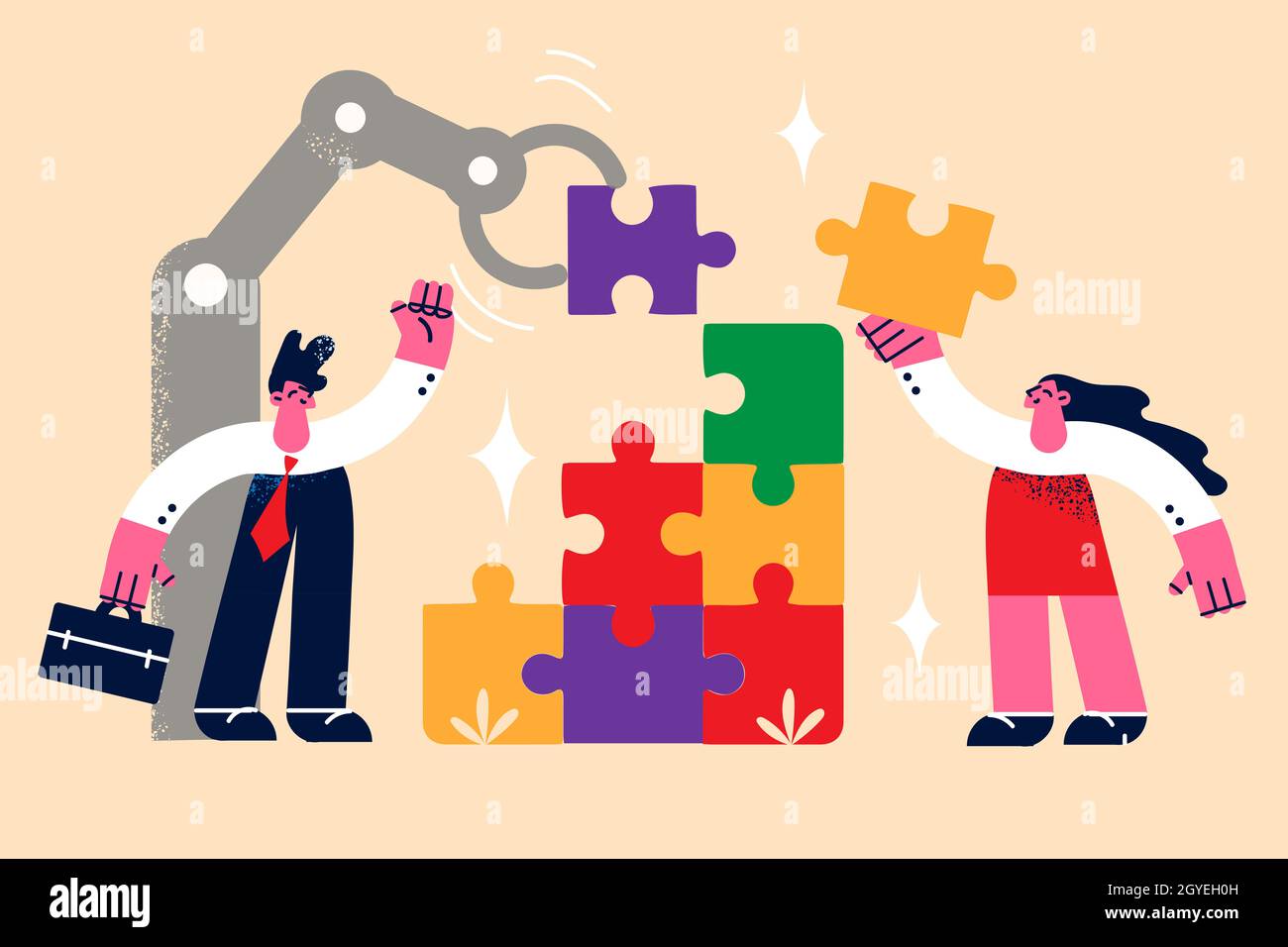 Teamwork, business cooperation collaboration concept. Two young people ...