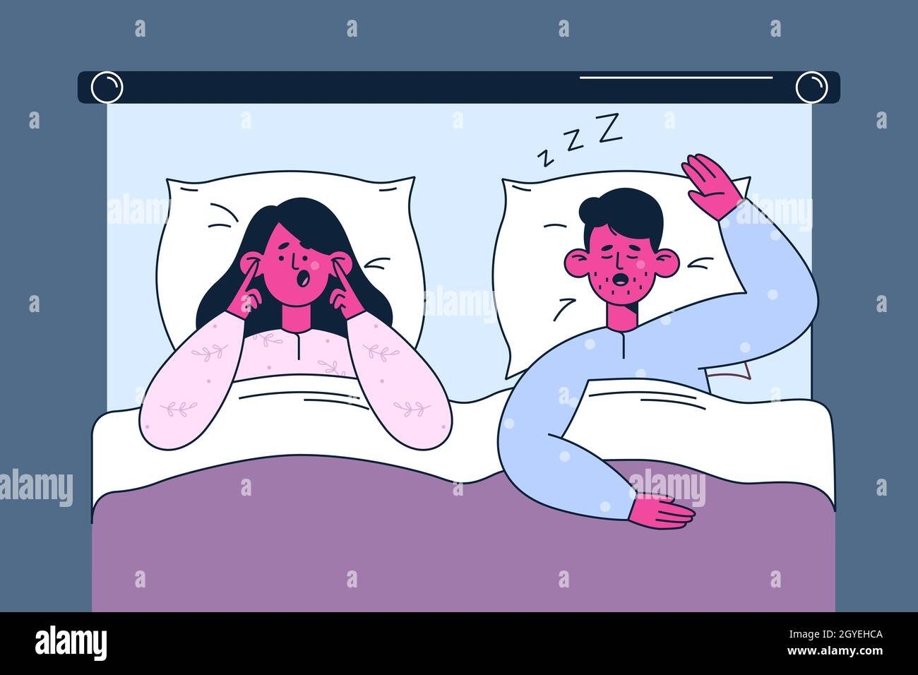 Cartoon woman snoring in bed hi-res stock photography and images - Alamy