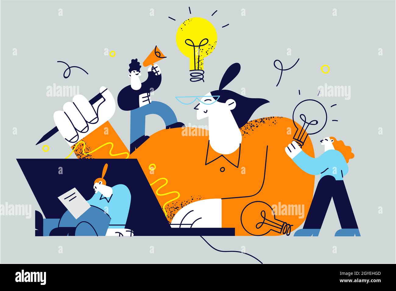 Innovation, improving career, business start concept. People workers ...